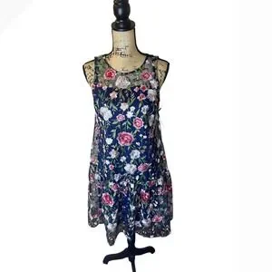 Kensie | Dresses | Kensie Navy Floral Embroidered Sheer Mesh Drop Waist ...